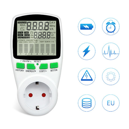 Digital Socket Power Meter, Backlit Large Display | sisco.com
